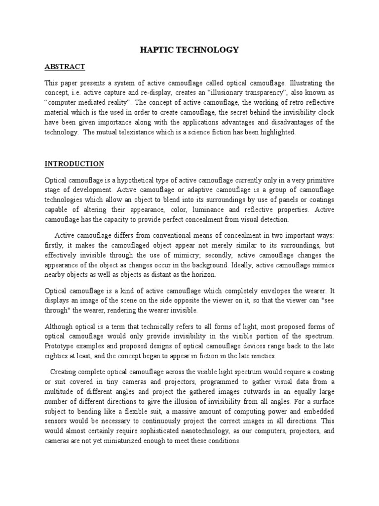 Haptic Technology | PDF | Camouflage | Reflection (Physics)