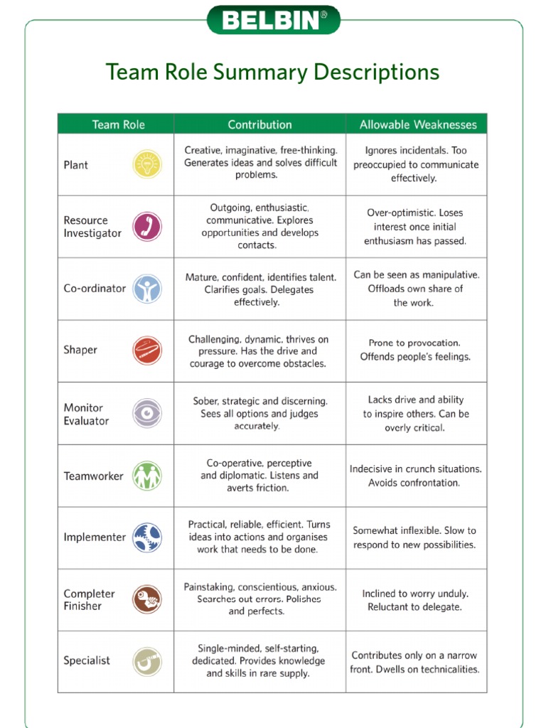 Team Role Summary Descriptions | PDF