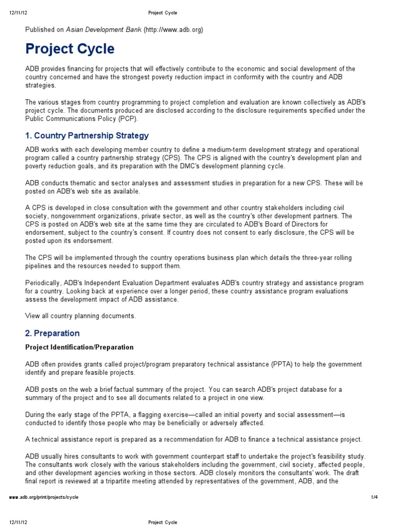 Project Cycle: 1. Country Partnership Strategy | PDF | Asian ...