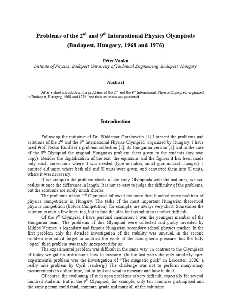 IPhO 2nd & 9th Problems and Solutions | PDF | Lens (Optics ...