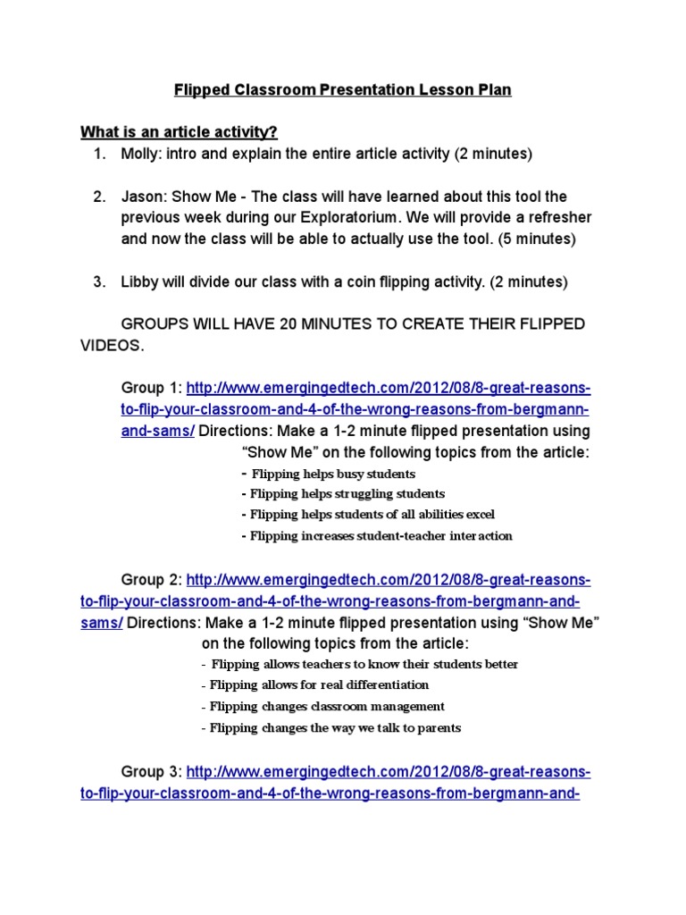 Flipped Classroom Presentation Lesson Plan | PDF | Lesson Plan | Classroom