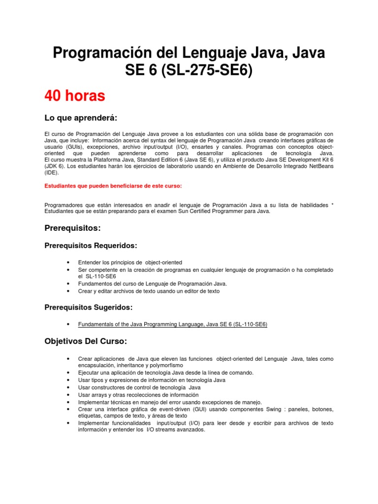 2 - Programación Del Lenguaje Java, Java SE 6 (SL-275-SE6) | PDF ...