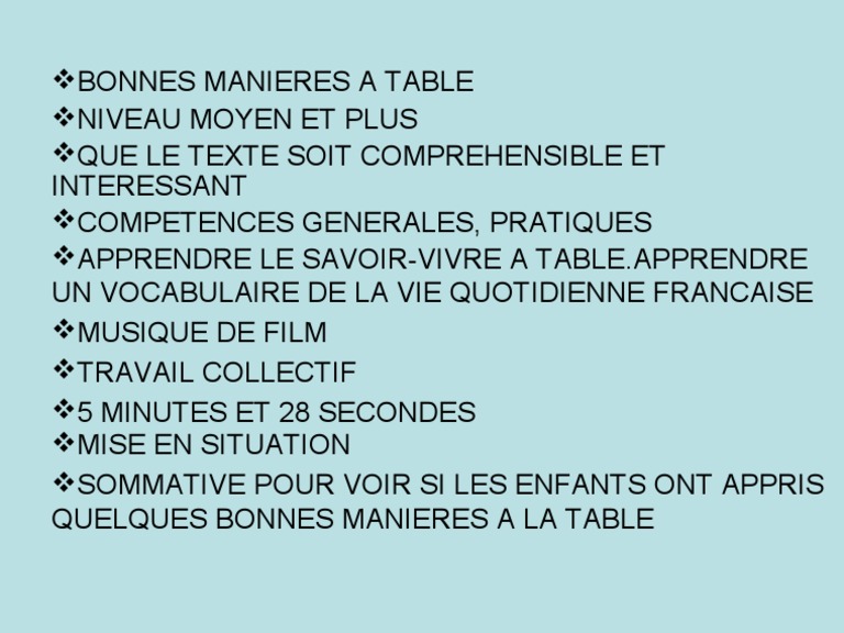 Bonnes Manieres A Table | PDF