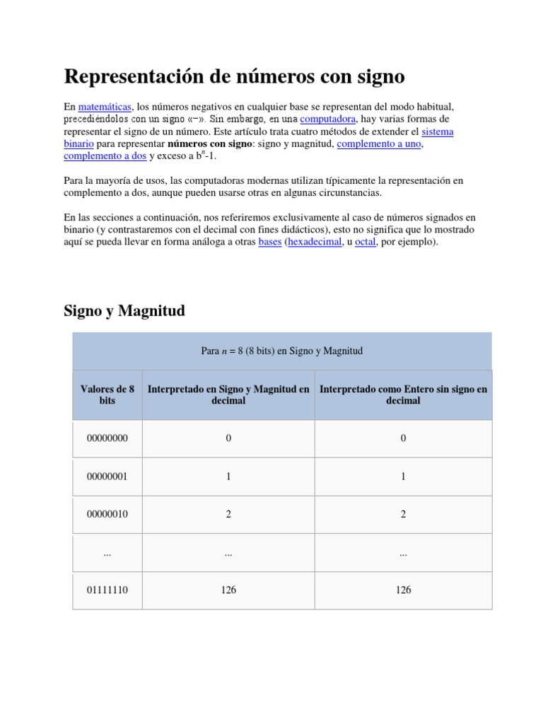 Representacion de Numeros Con Signo | PDF | Matemática Elemental ...