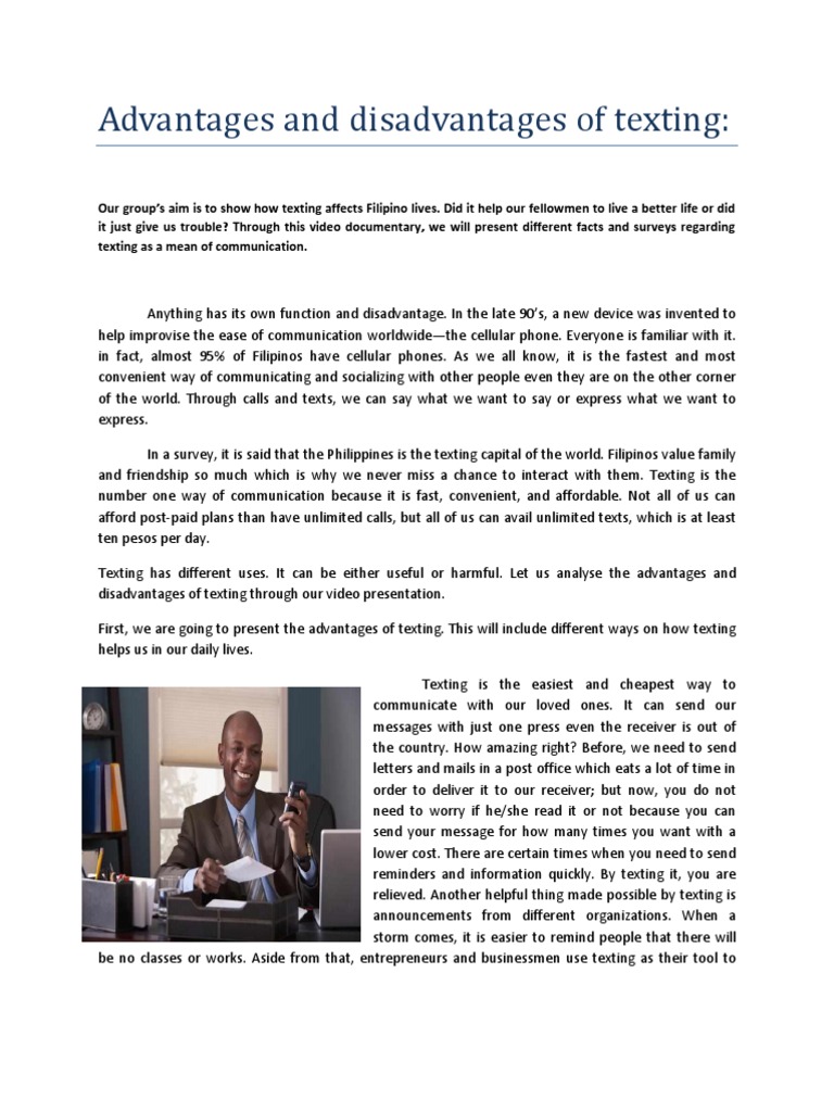 Advantages and Disadvantages of Texting | PDF | Text Messaging ...