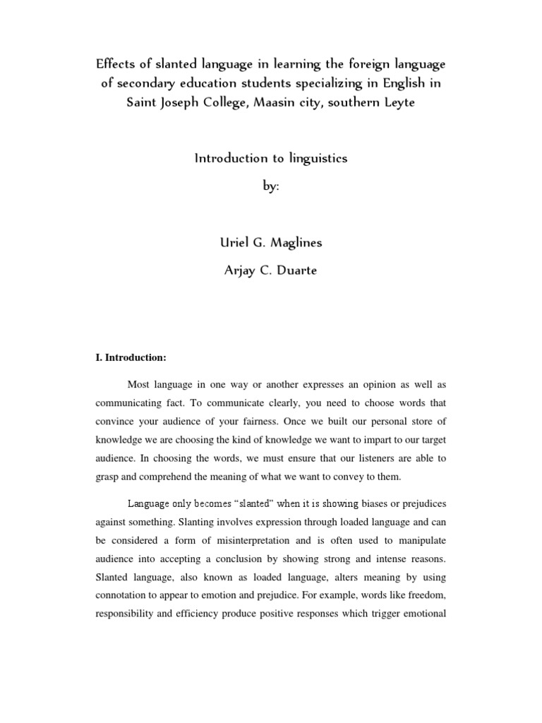 Introduction To Linguistics | PDF | Persuasion | Emotions