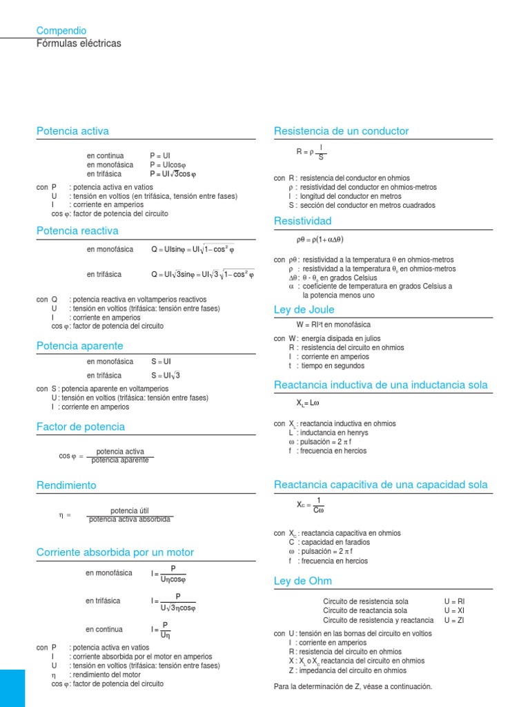Formulas Electricas y Mecanicas PDF | PDF | Energia electrica ...