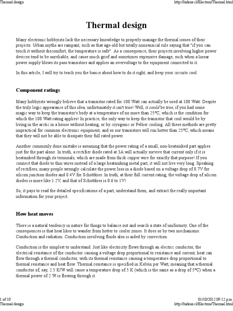 Thermal Design: Component Ratings | PDF | Heat Transfer | Electrical ...