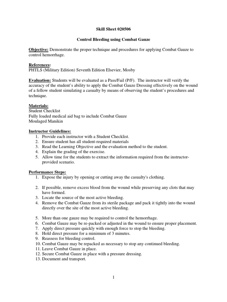 Control Bleeding with Combat Gauze Techniques | PDF