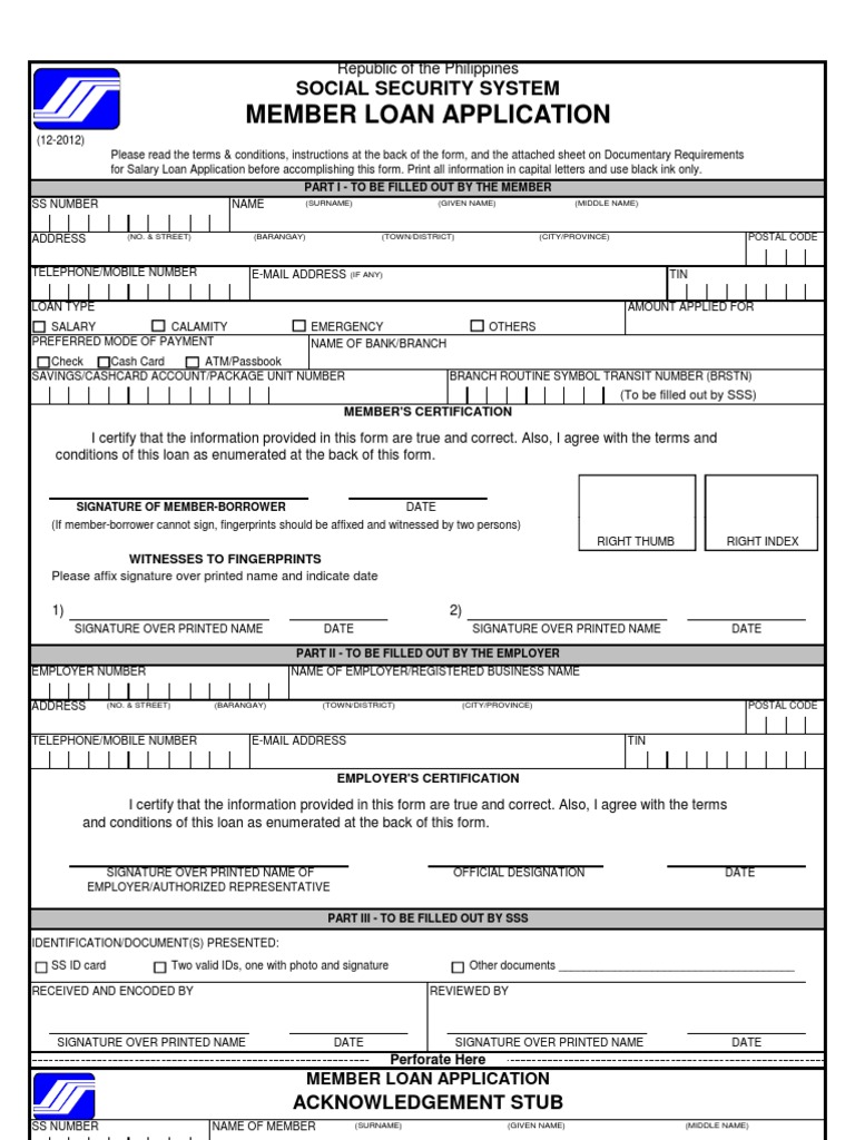 SSS Member Loan Application | PDF | Loans | Identity Document