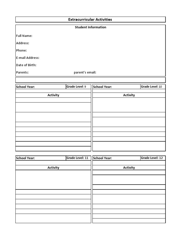 High School Extracurricular Activities Template | PDF