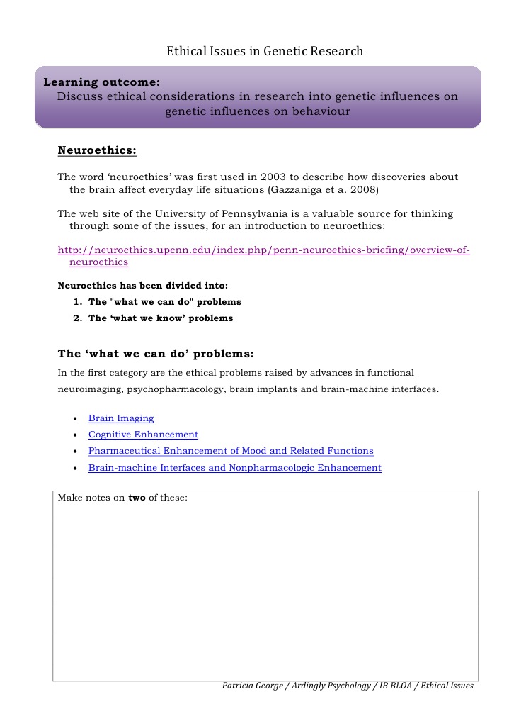 worksheet for ethical issues in genetic research | Psychology ...
