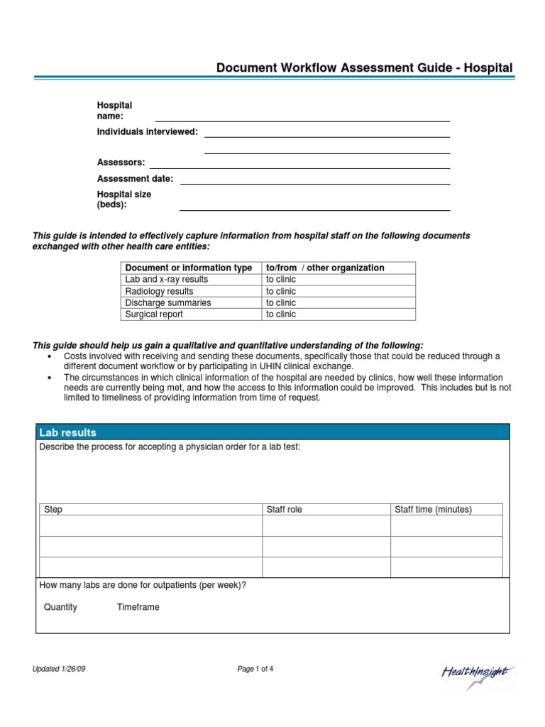 Document Workflow Assessment Guide - Hospital: Hospital Name ...