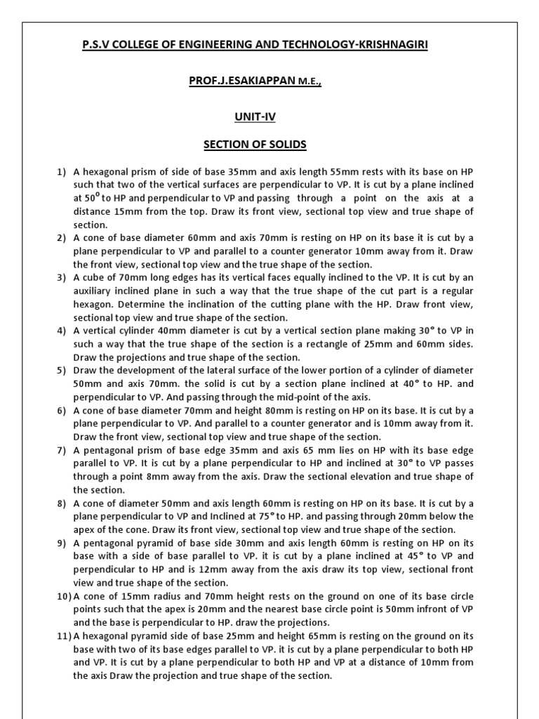 Section of Solids | PDF | Perpendicular | Classical Geometry