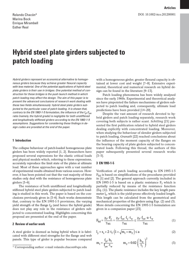 Hybrid Steel Plate Girders Subjected To Patch Loading | PDF | Strength ...