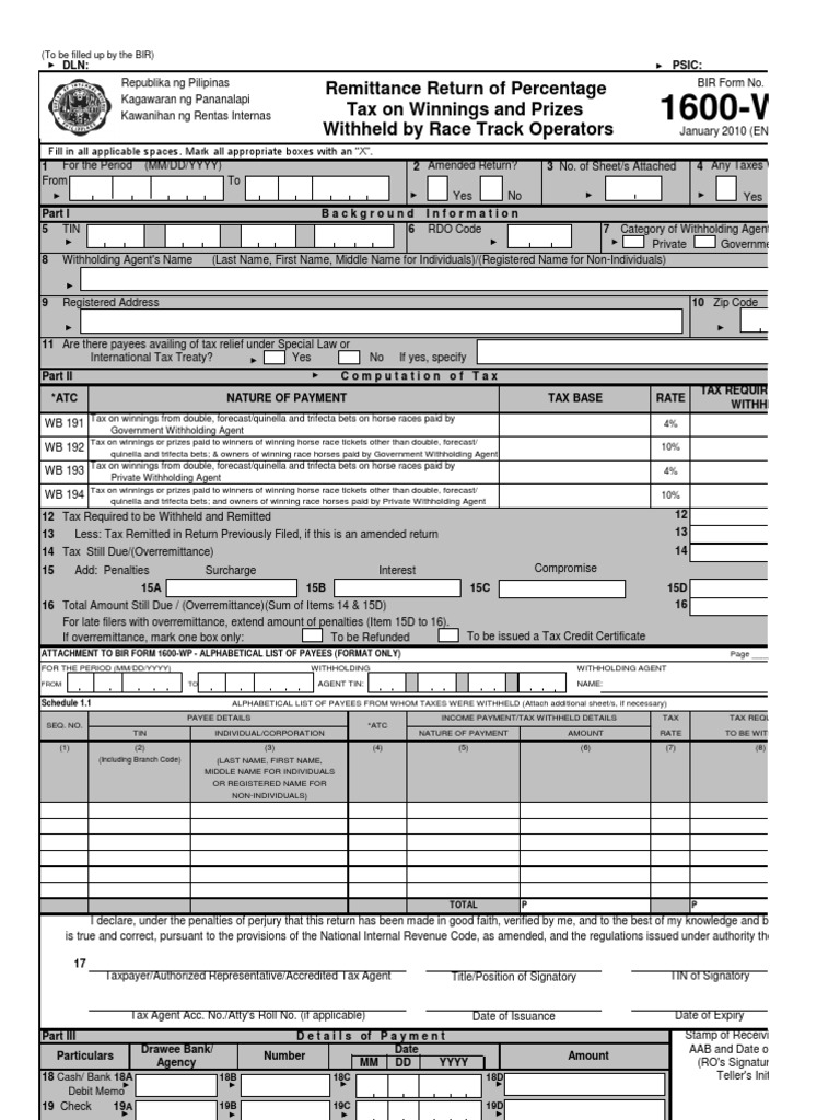 Bir Form 1600wp | Withholding Tax | Payments