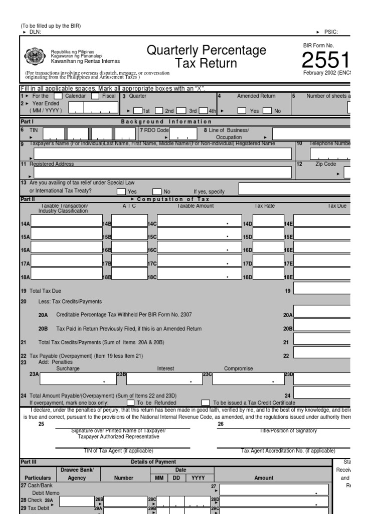 Bir Form 2551q | Payments | Receipt