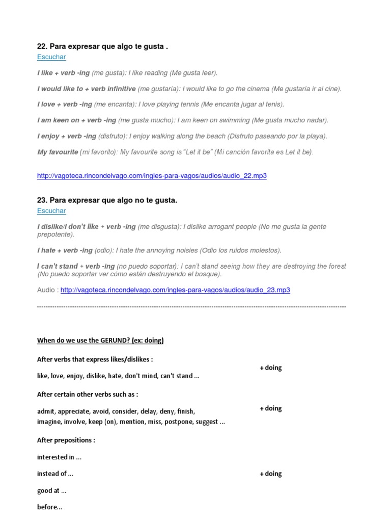 Likes and Dislikes - Ejercicios de Clase. | PDF | Syntax | Syntactic ...