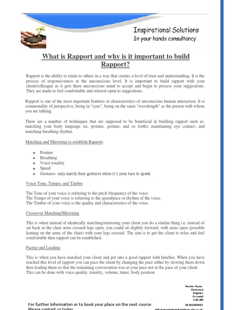 The Importance of Rapport | Download Free PDF | Body Language | Human ...