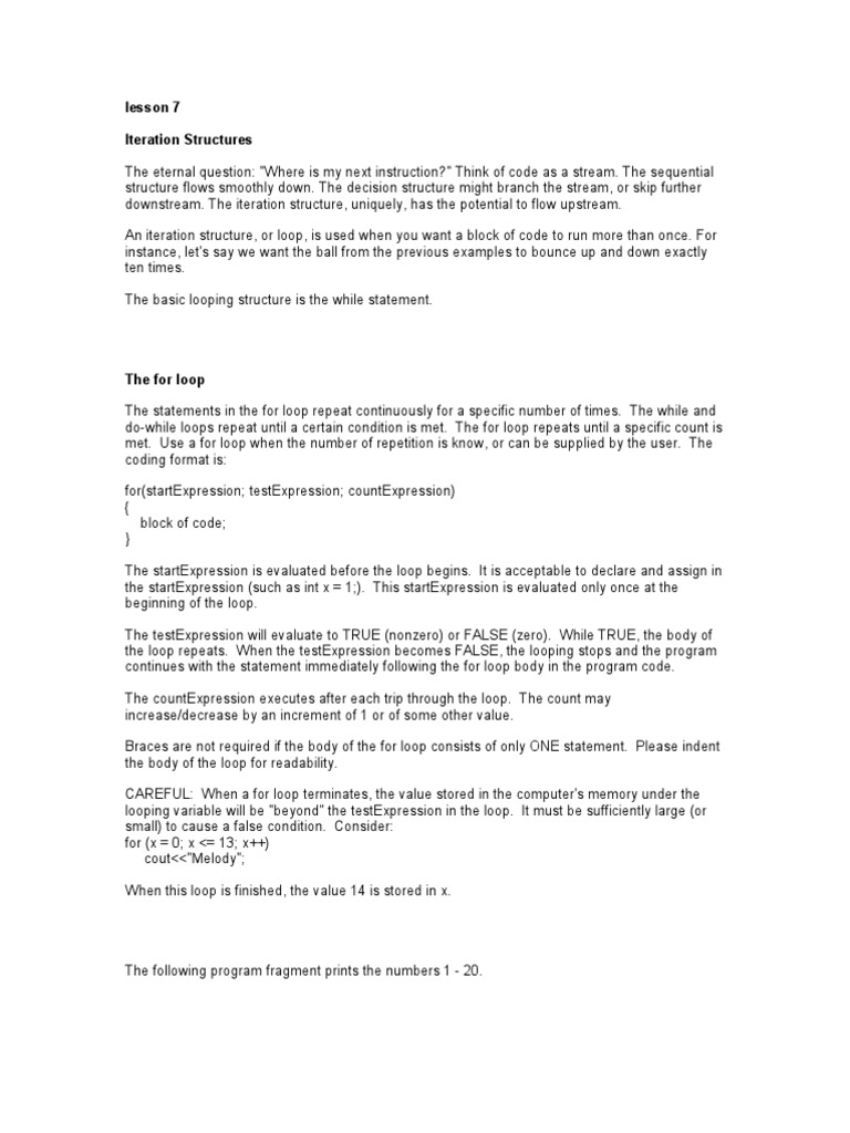 Lesson 7 Iteration Structures | PDF | Control Flow | Areas Of Computer Science