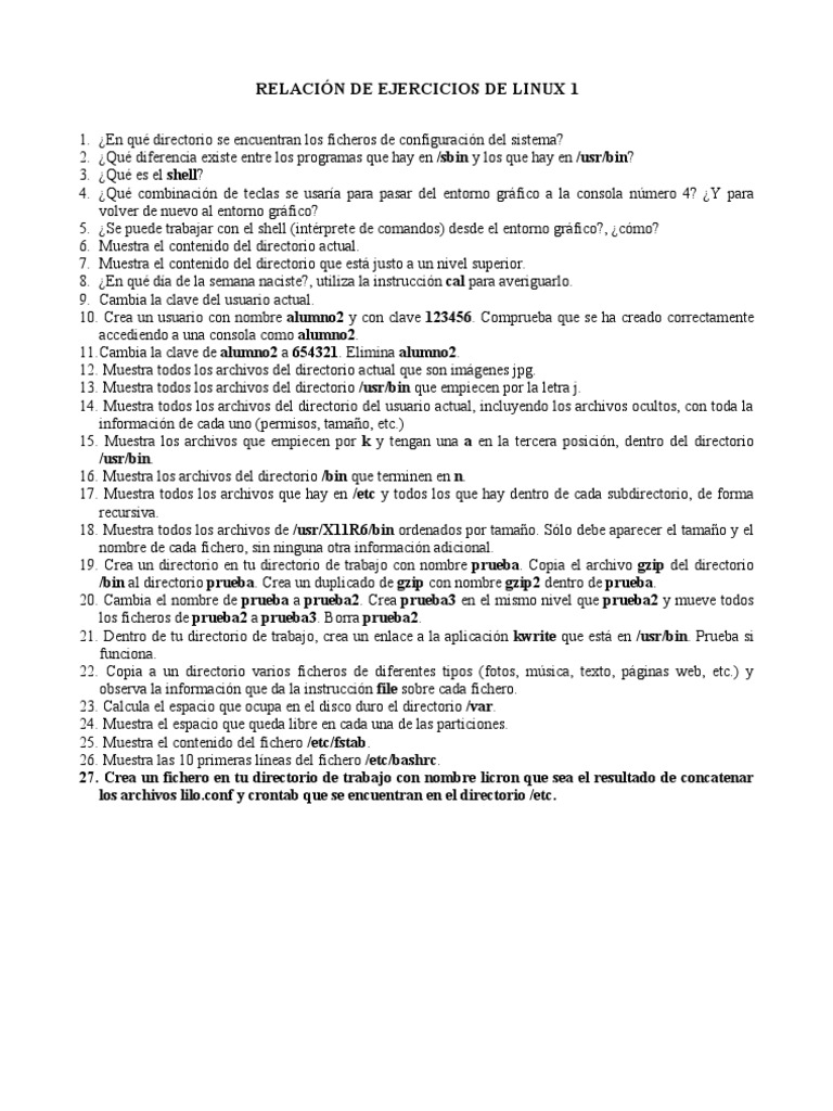 Ejercicios LINUX Parte01 | PDF | Sistema de archivos | Archivo de computadora