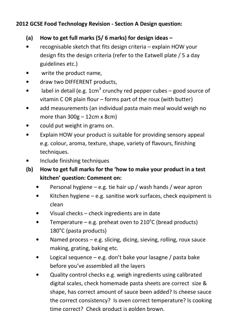 GCSE Food Tech Exam Tips | PDF | Pasta | Baking