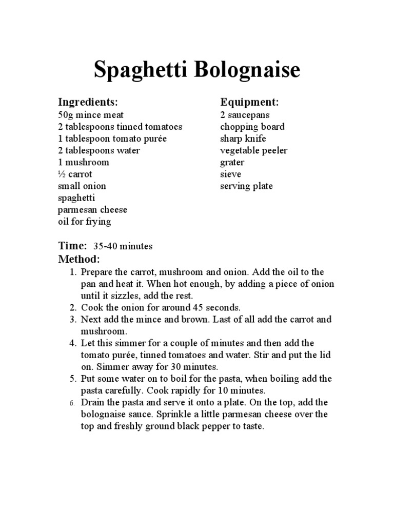 Spaghetti Bolognaise | PDF