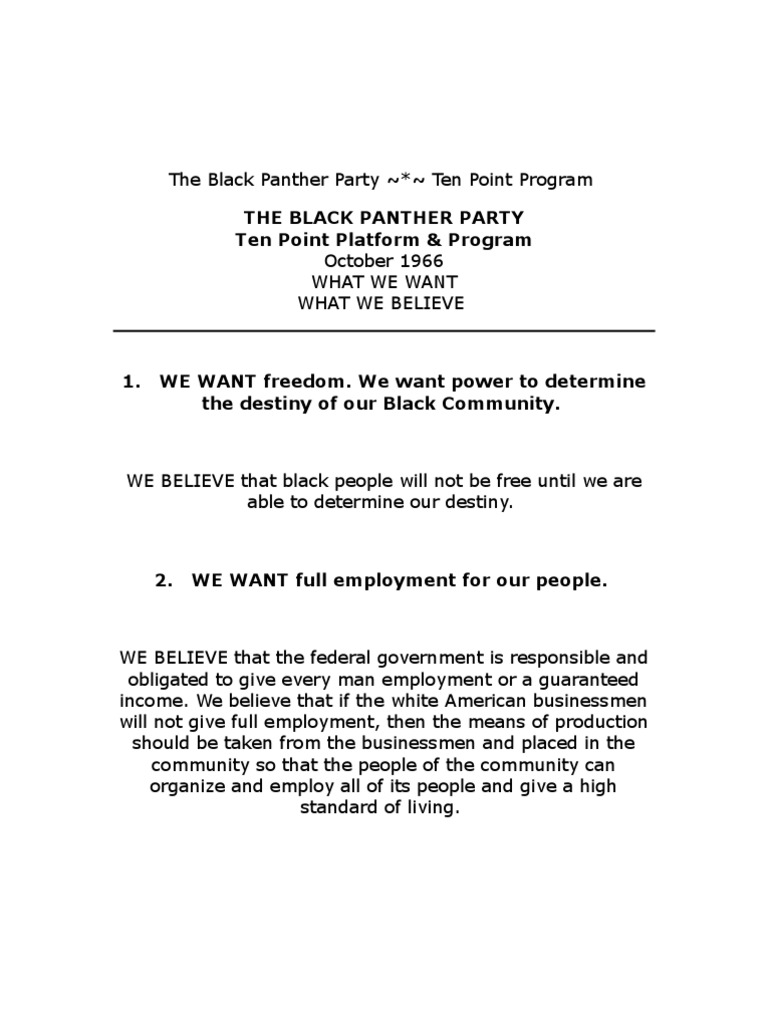The Black Panther Party Ten Point Platform & Program | PDF | Police ...