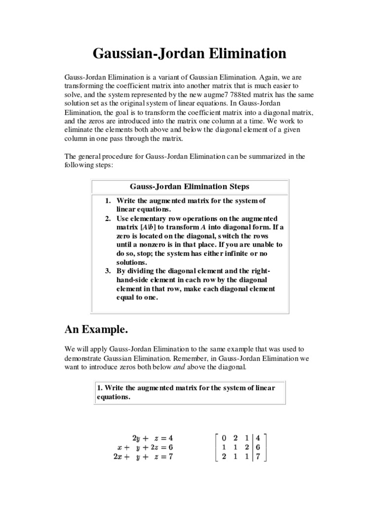 Gaussian-Jordan Elimination: An Example | PDF | Teaching Methods & Materials | Science & Mathematics