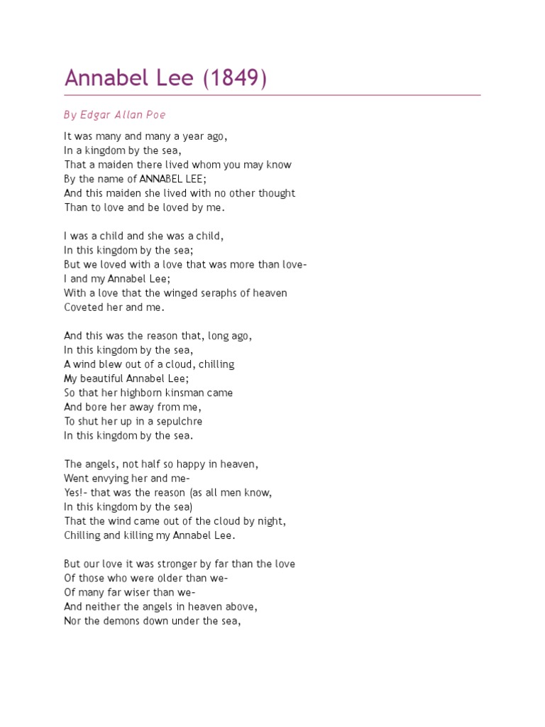 Annabel Lee by Edgar Allen Poe | PDF | Religion And Belief