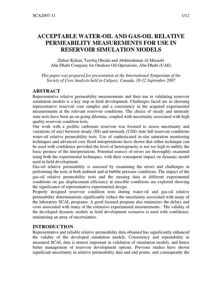 Acceptable Water-Oil and Gas-Oil Relative Permeability Measurements For ...