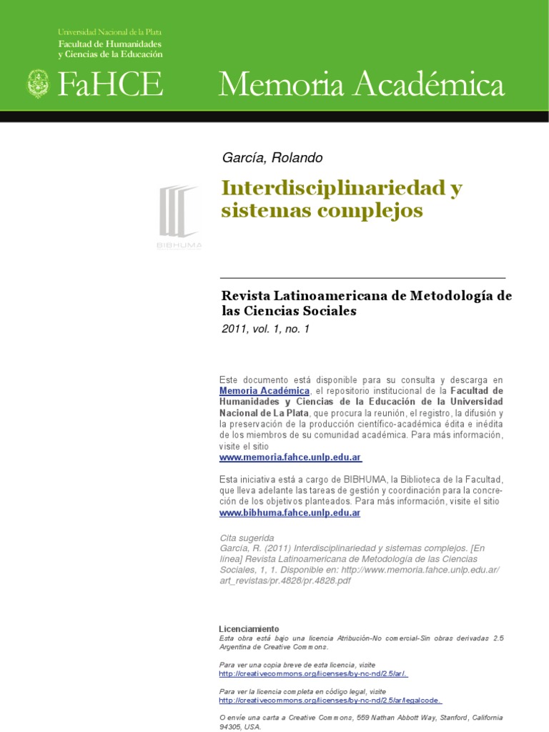 Garcia 2011. Interdisciplinariedad y Sistemas Complejos RELMECS PDF | PDF ...