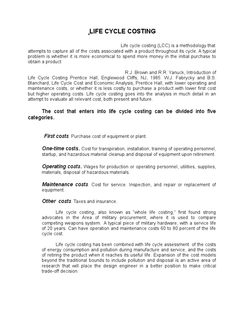 Life Cycle Costing | PDF | Life Cycle Assessment | Present Value