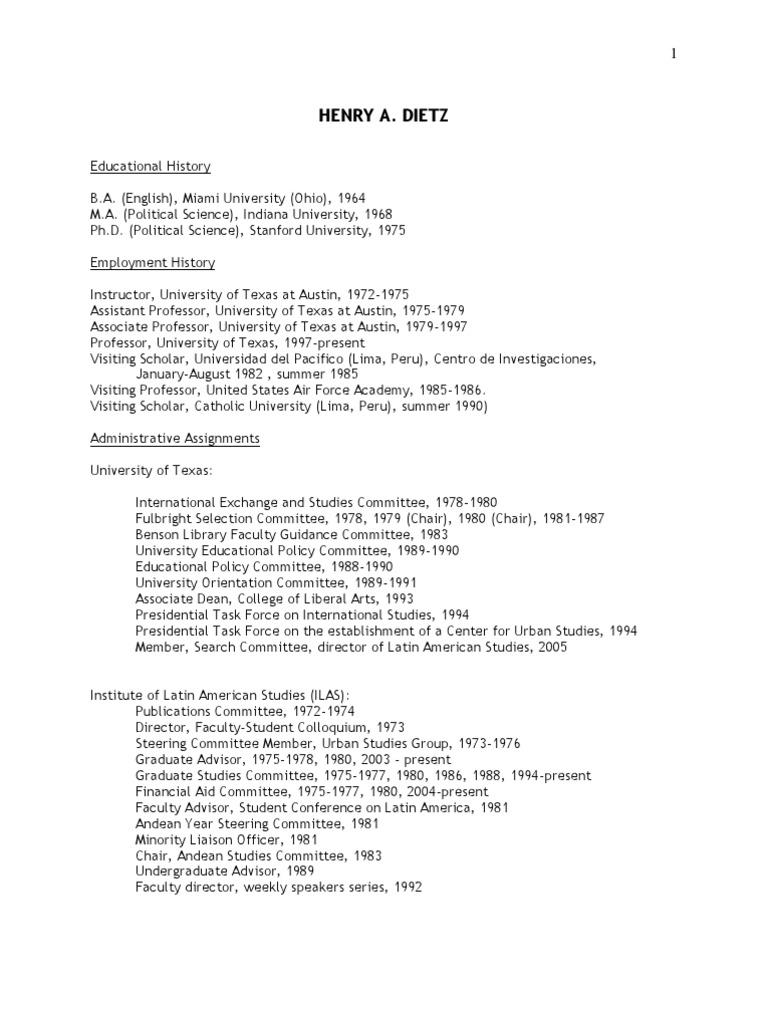 Dietz Henry | PDF | University Of Texas At Austin | Peru