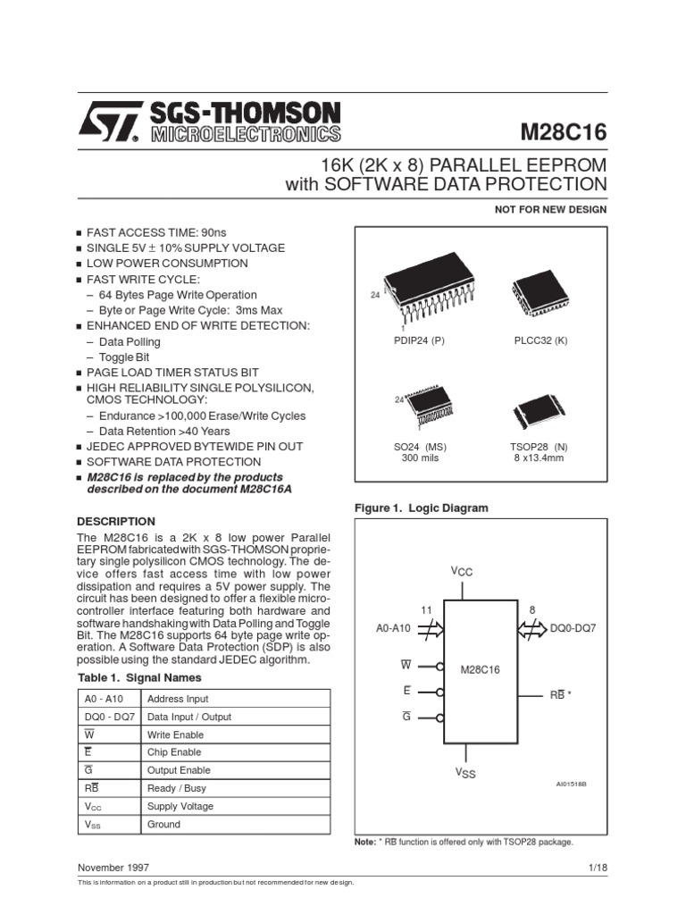 28C16 Datasheet | Random Access Memory | Cmos