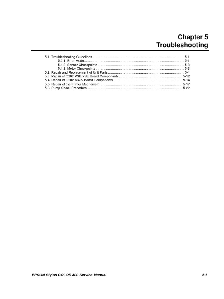 Troubleshooting: EPSON Stylus COLOR 800 Service Manual 5-I | PDF ...