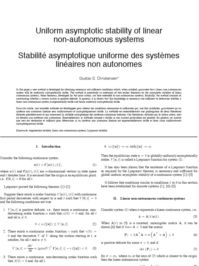 Stability of Non Autonomous Systems | Download Free PDF | Stability ...
