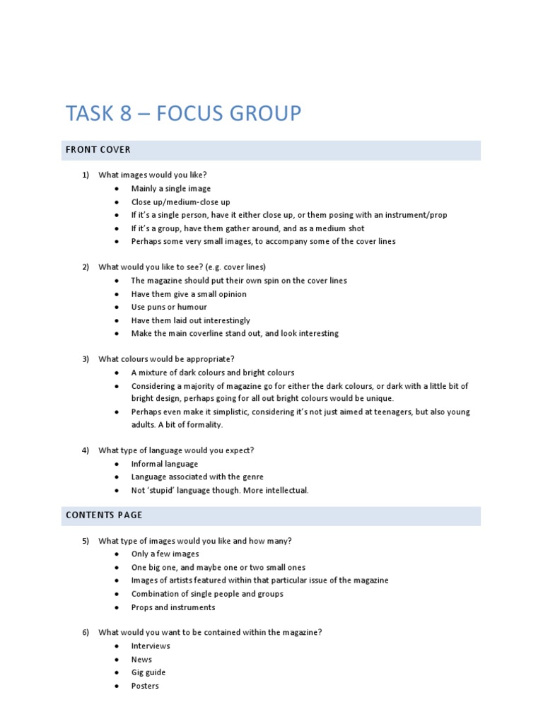 Focus Group Questions | PDF | Focus Group | Magazines