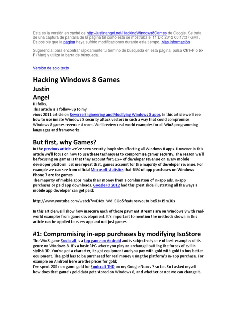 Hacking Windows 8 Games | Download Free PDF | Windows 8 | Extensible ...