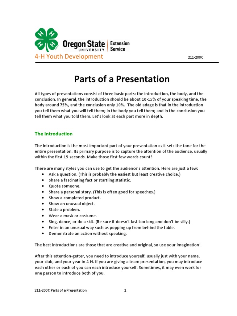 Parts of A Presentation | PDF