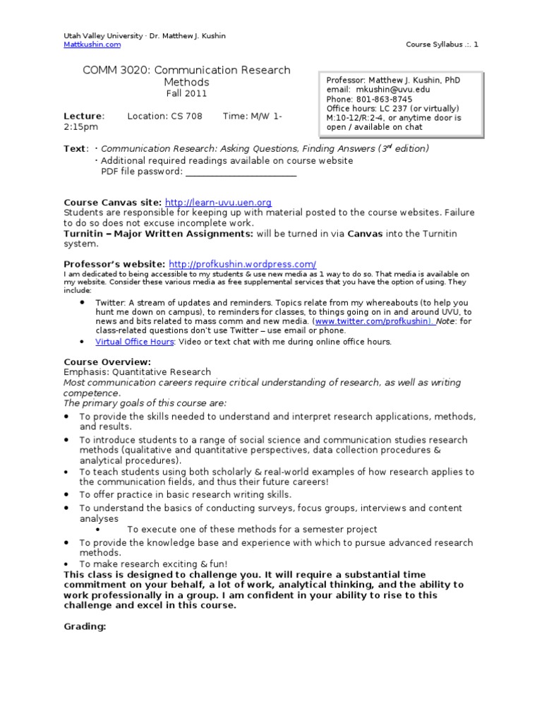 Communication Research Methods Syllabus | PDF | Qualitative Research ...