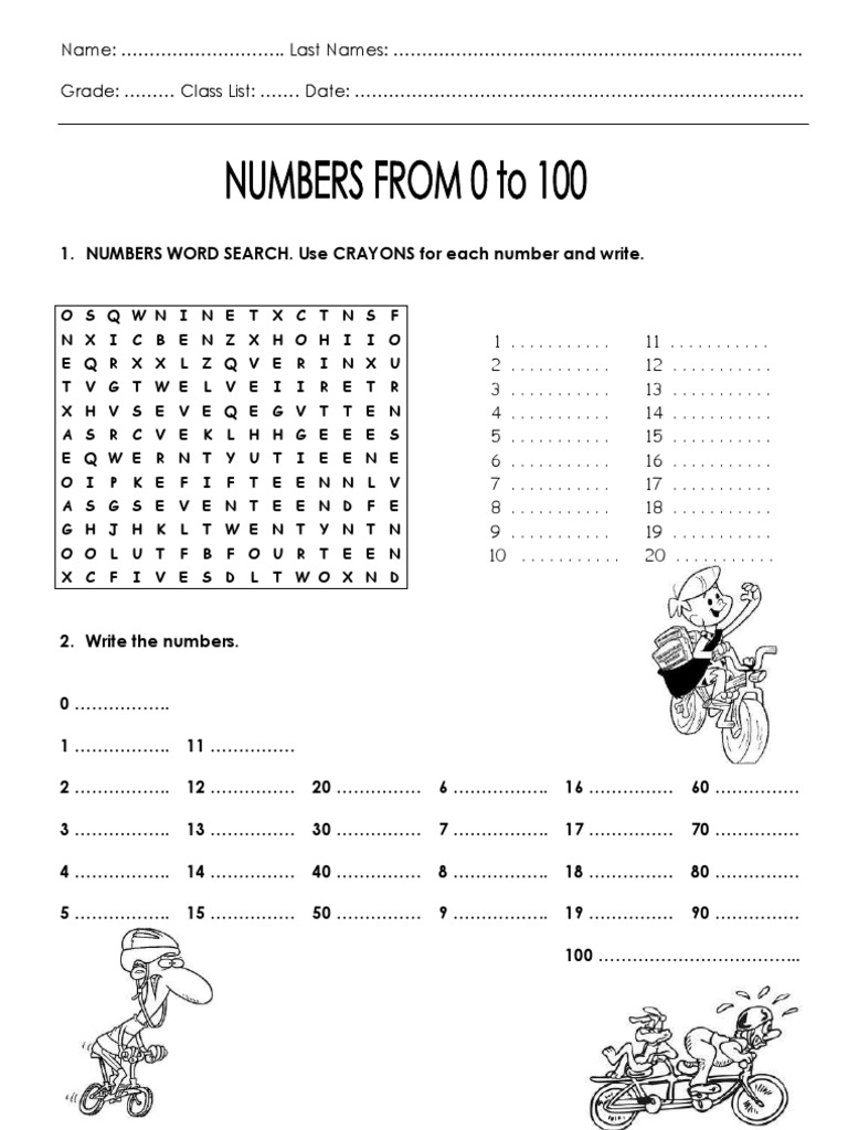 Numbers 0-100 Worksheet Activities | PDF