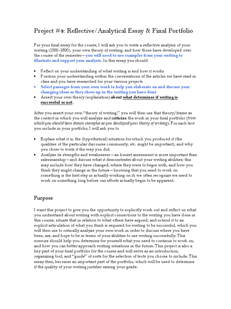 Project #4: Reflective/Analytical Essay & Final Portfolio | PDF ...