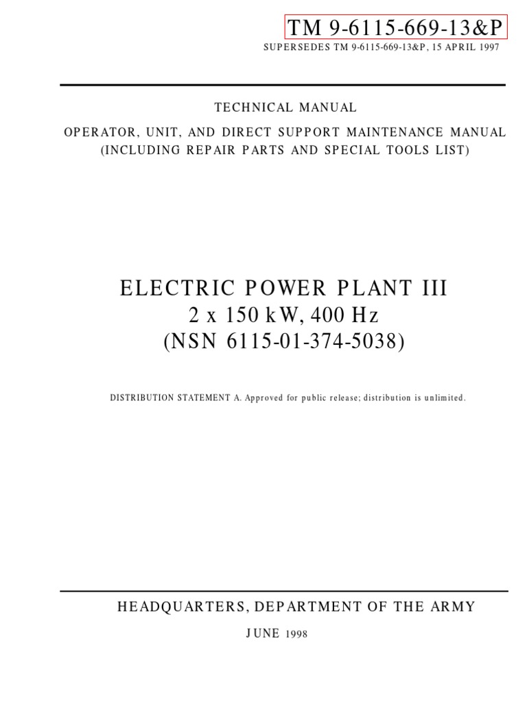 Electric Power Plant III TM-9-6115-669-13 and P | PDF | Forklift ...