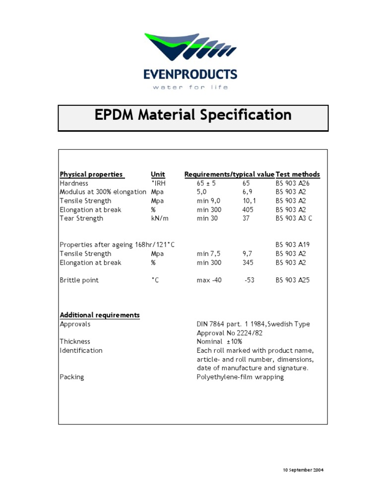 EPDM Material Specification Sheet | PDF | Home & Garden