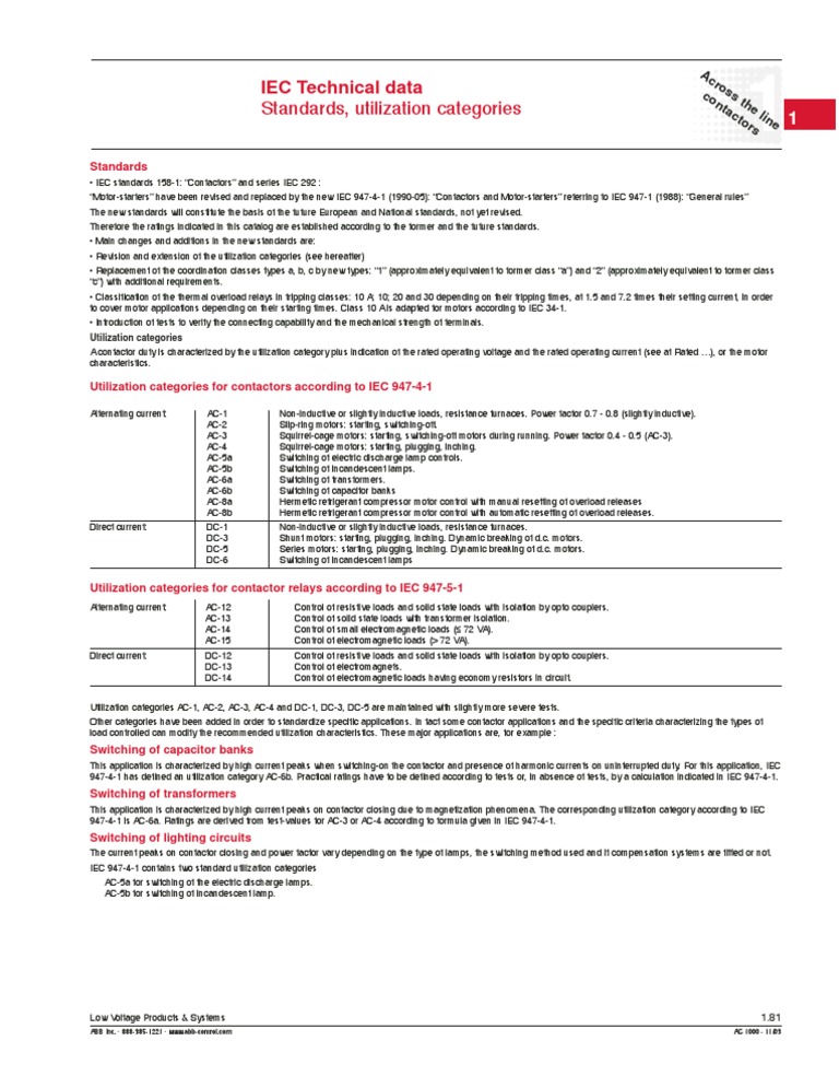 IEC947-5-1 Contactor Relay Utilization Category | PDF | Relay ...