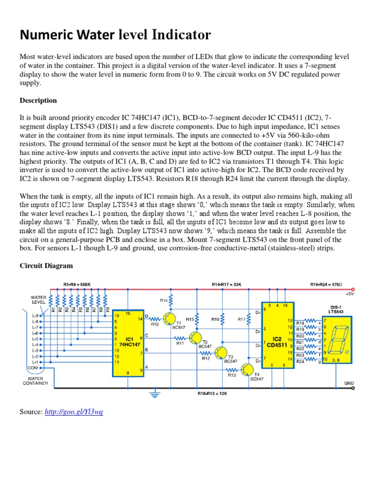 Digital Water Level Indicator Circuit | PDF