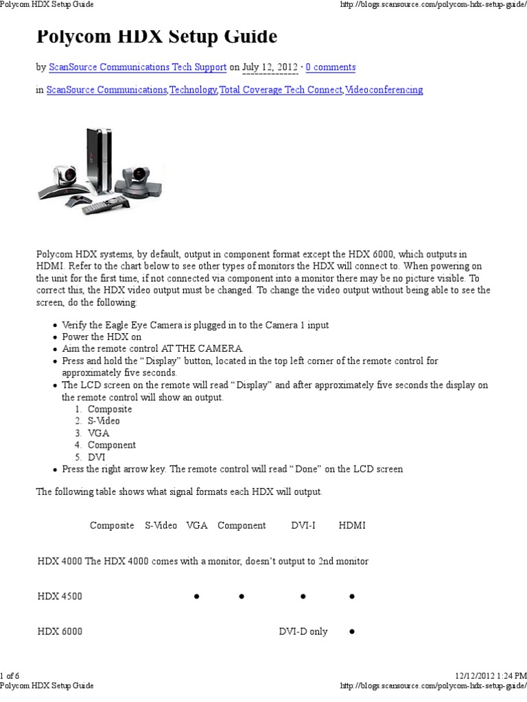 Polycom HDX Setup Guide | PDF | Ip Address | Networking Standards