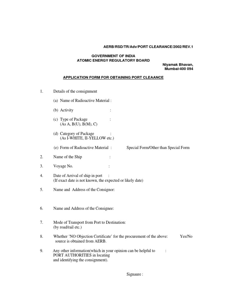 Application For Port Clearance PDF | PDF