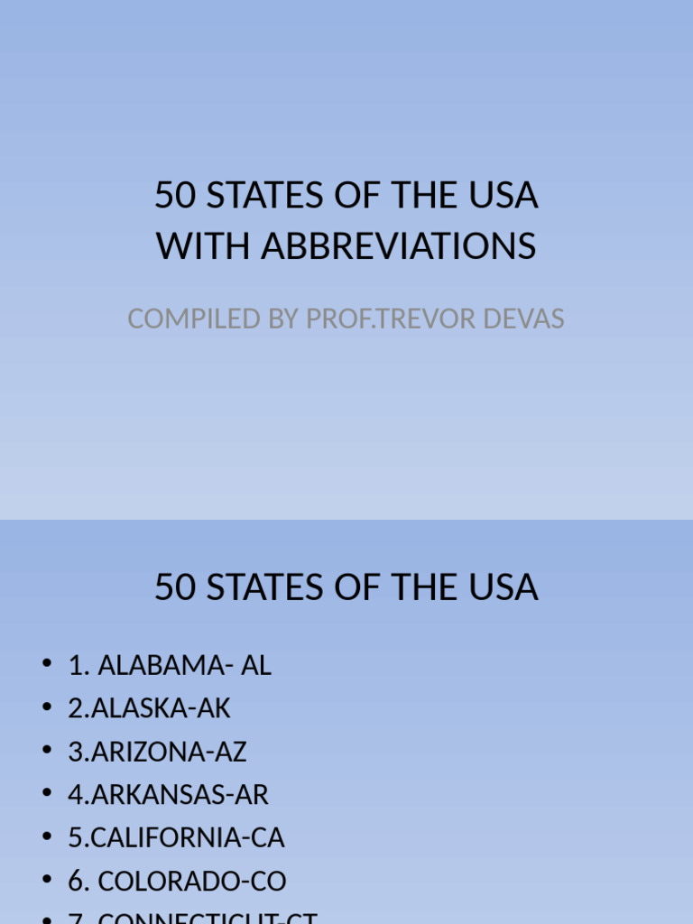 USA States & Abbreviations List | PDF | Travel